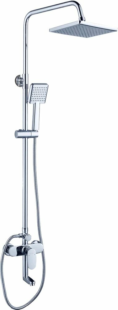 Душевая стойка BOND Cube B01-9400 со смесителем, хром, глянцевая, с тропическим душем, с изливом, с лейкой, душевая система, латунная, нержавеющая сталь, рычаг сбоку