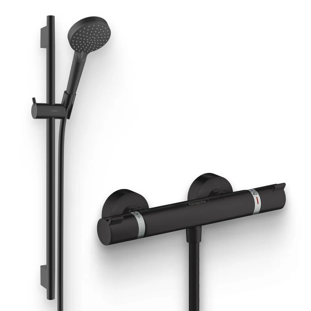 Душевой комплект Термостат Hansgrohe Ecostat Comfort 13116670, для душа, матовый черный / Гарнитур Vernis Blend 26422670, матовый черный