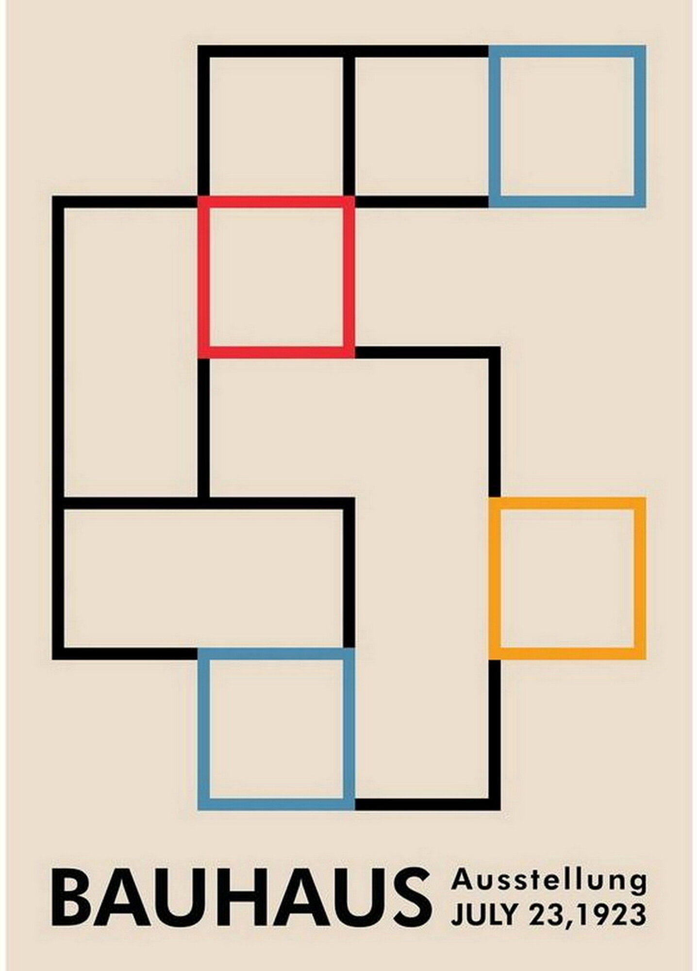 Плакат, постер Простая композиция с черными линиями и яркими квадратами на бумаге, размер 21х30см