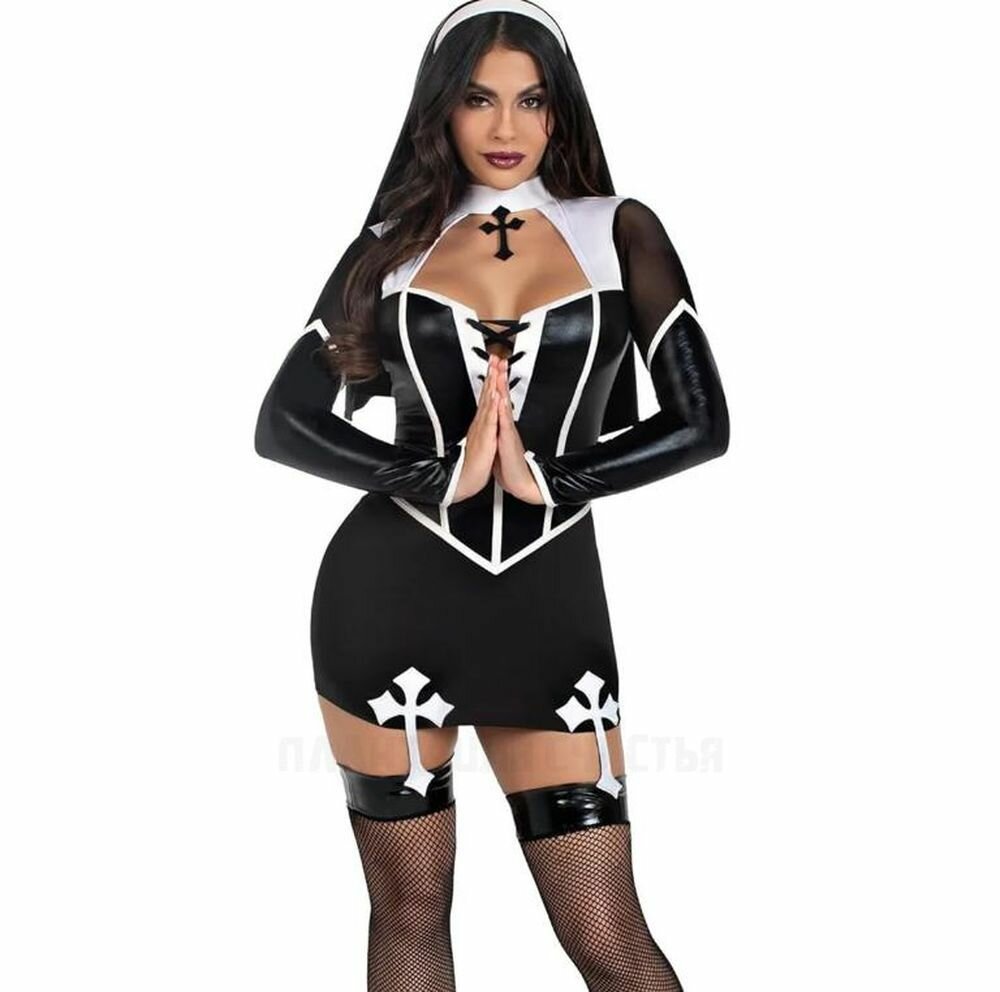 Ролевой костюм "Монашки", эротика, черный, с вуалью, для ролевых игр. белье эротическое. сексуальное нижнее бельё