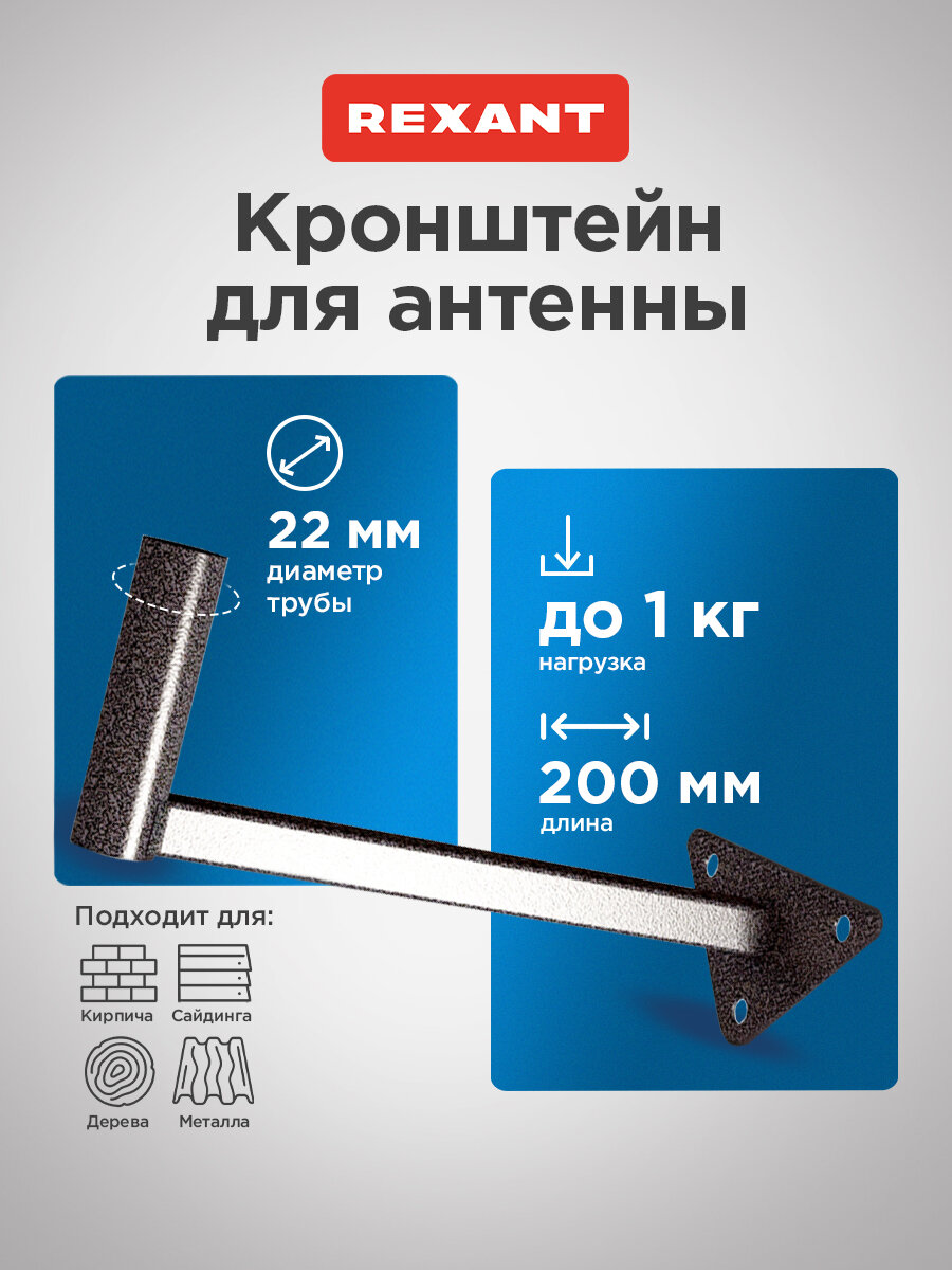 Кронштейн эфирный уличный на стену 20см, треугольная площадка REXANT