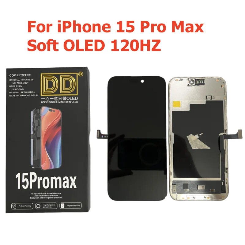 Мягкий жесткий OLED-дисплей для iPhone 15 Pro Max 16 16E 15 Plus, 3D сенсорный дигитайзер в сборе для iPhone 15 Pro, запасные части для экрана 15ProMax Soft 120HZ