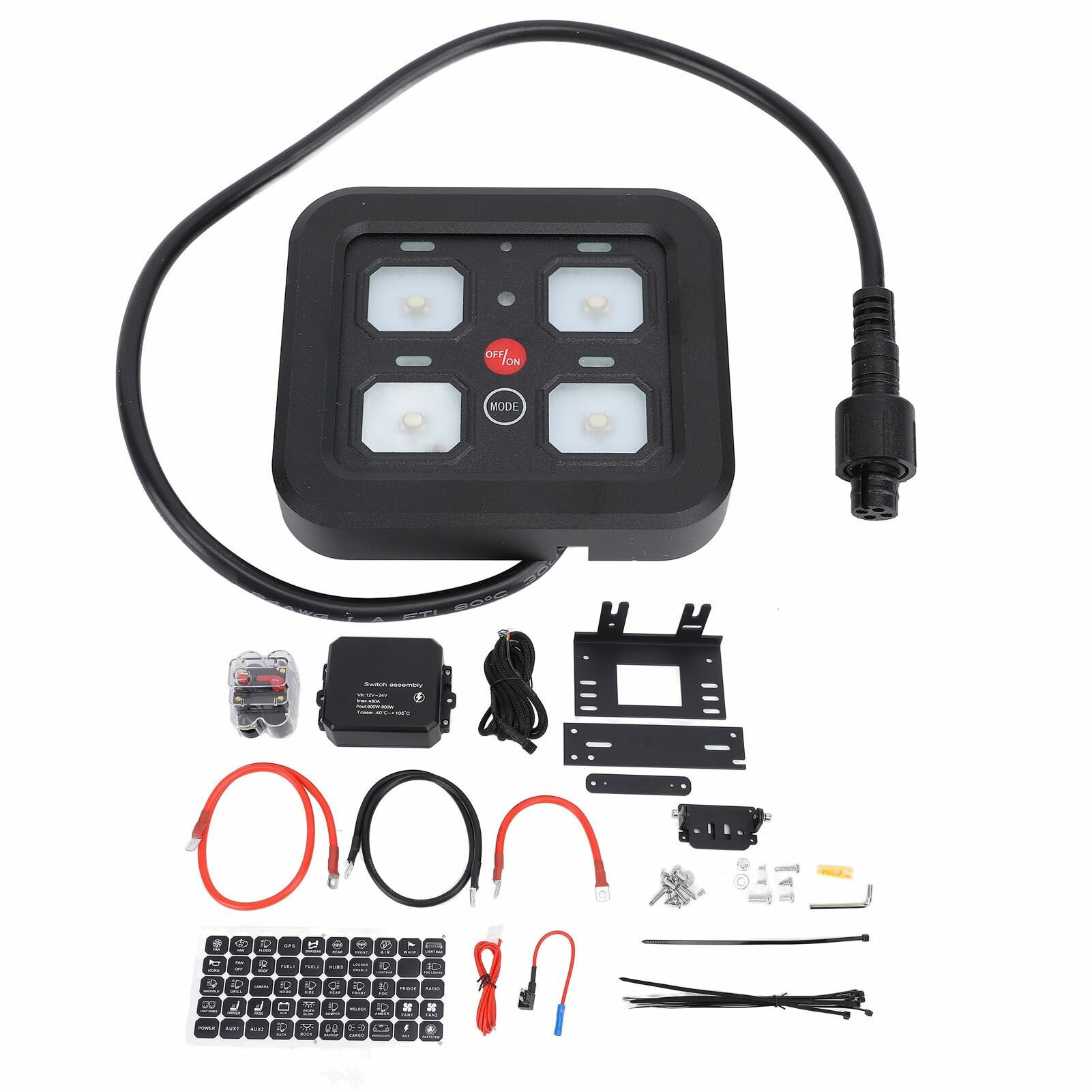 4-канальная панель переключателей 12-24V с RGB подсветкой для авто/лодок