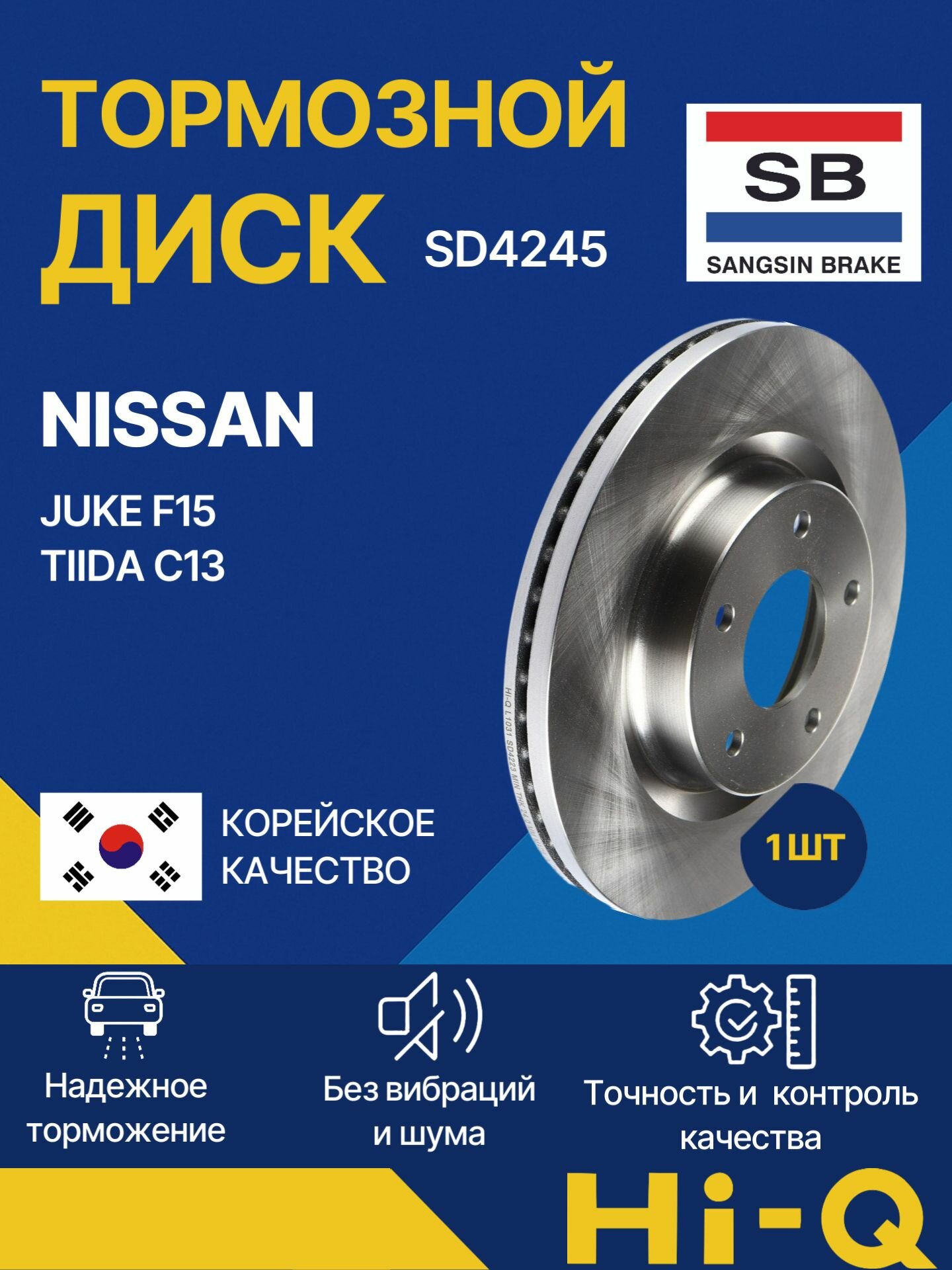 Диск тормозной передний вентилируемый Ниссан Жук 1.6, Тиида, Nissan Juke F15 Tiida C13, Sangsin Hi-Q SD4245, 402061KA1A, DF6471