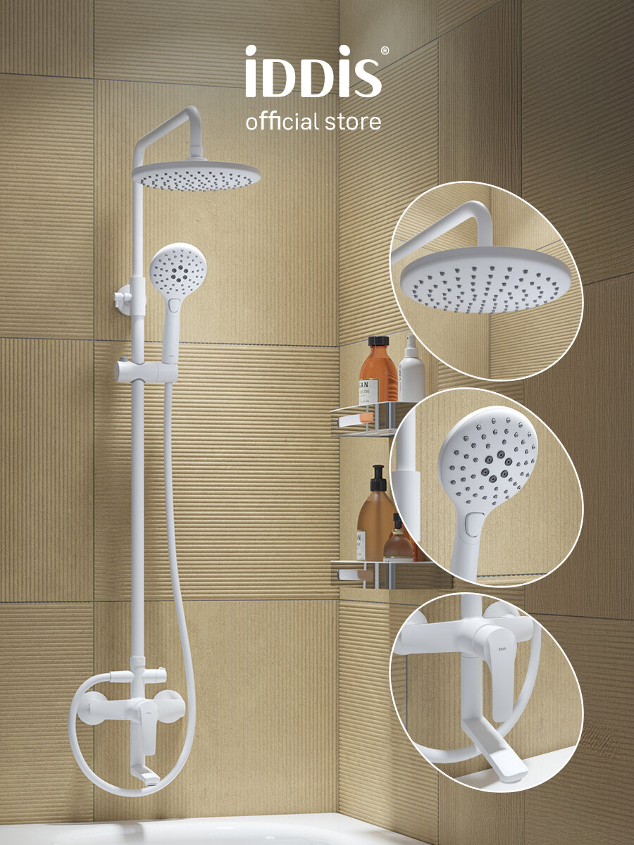 Душевая система IDDIS Ray RAYWT3Fi06 с тропическим душем белый матовый