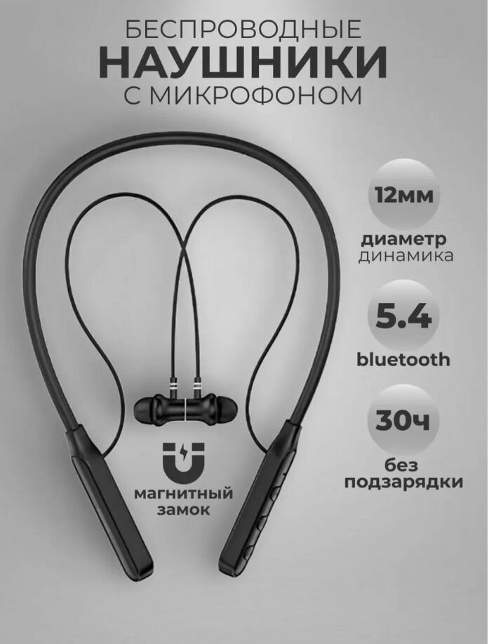 Наушники беспроводные Hoco ES64 с шейным ободком, спортивные, с микрофоном, Bluetooth 5.3, для бега, для прогулок, серый