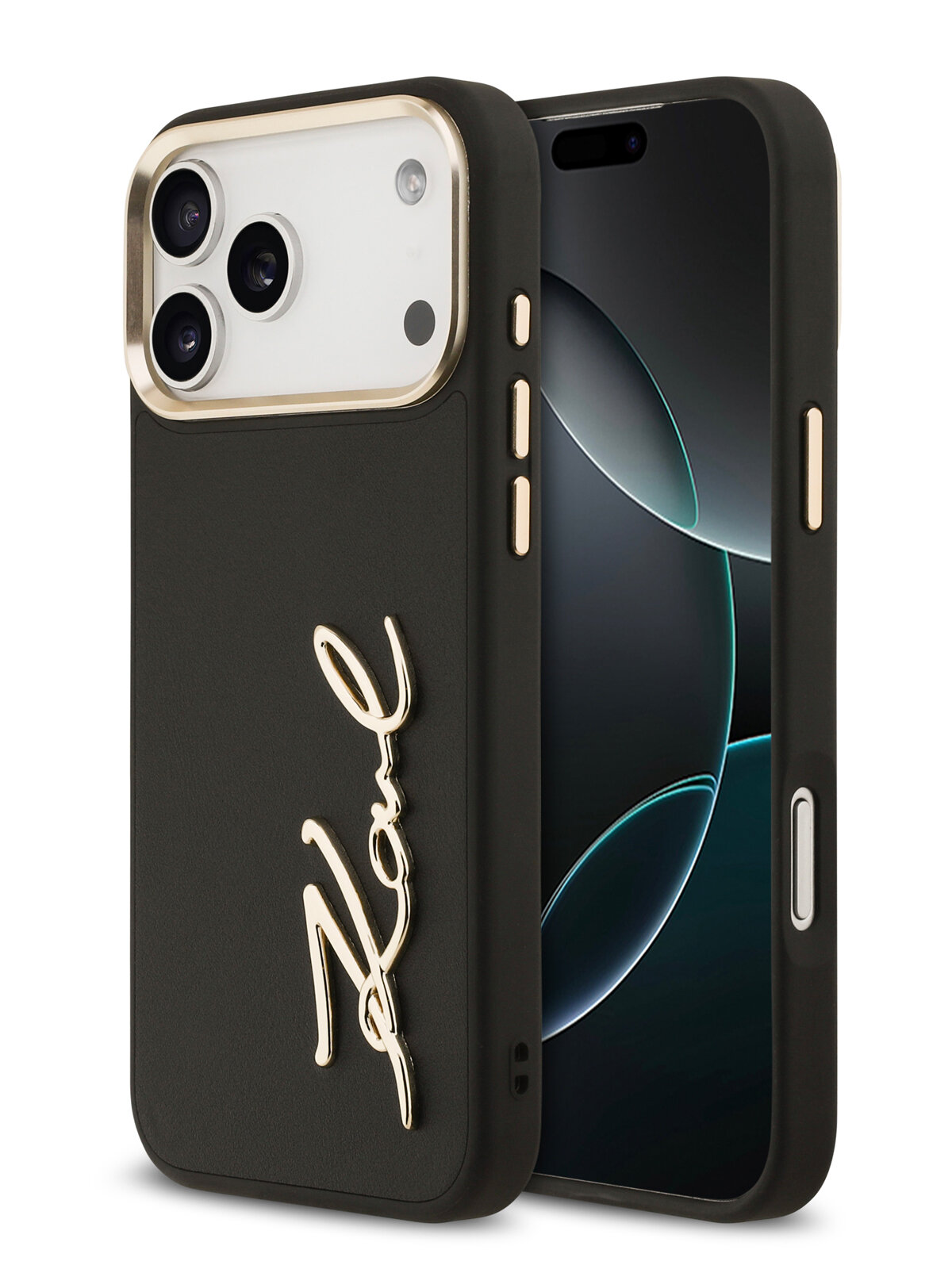 Чехол Karl Lagerfeld на iPhone 17 Pro, из экокожи PU leather, с металлической фурнитурой, черный