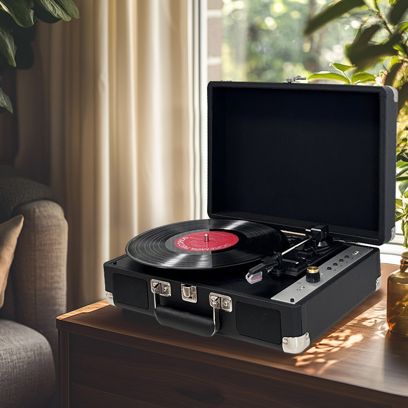 Виниловый проигрыватель HiFi в чемодане – проигрыватель пластинок с колонками, USB, AUX и 3 скоростями 33/45/78 об/мин