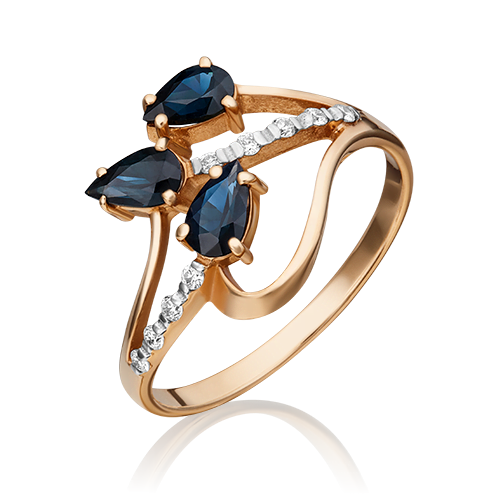 Кольцо, красное золото, 585 проба, сапфир, бриллиант