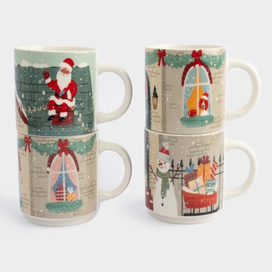 Набор кружек Anna Lafarg Band Украшенный дом 4 шт, 350 мл, фарфор (ANLAF-KY8535J-1)