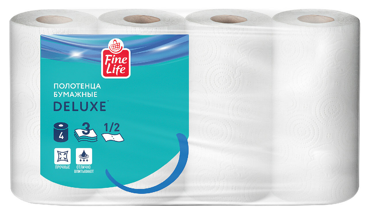 Fine Life Полотенца бумажные Deluxe трехслойные 1/2 листа 4 рулона (2 уп)