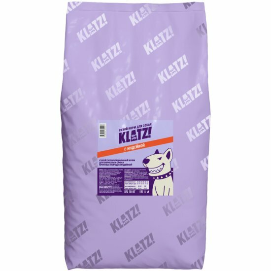 Корм сухой Klatz! полнорационный, для взрослых собак крупных пород с индейкой, 10 кг