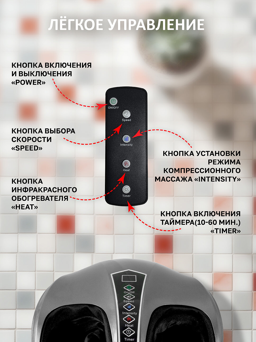 Массажер для ног/стоп массаж Шиацу, с подогревом и ИК-излучателем — фото 1