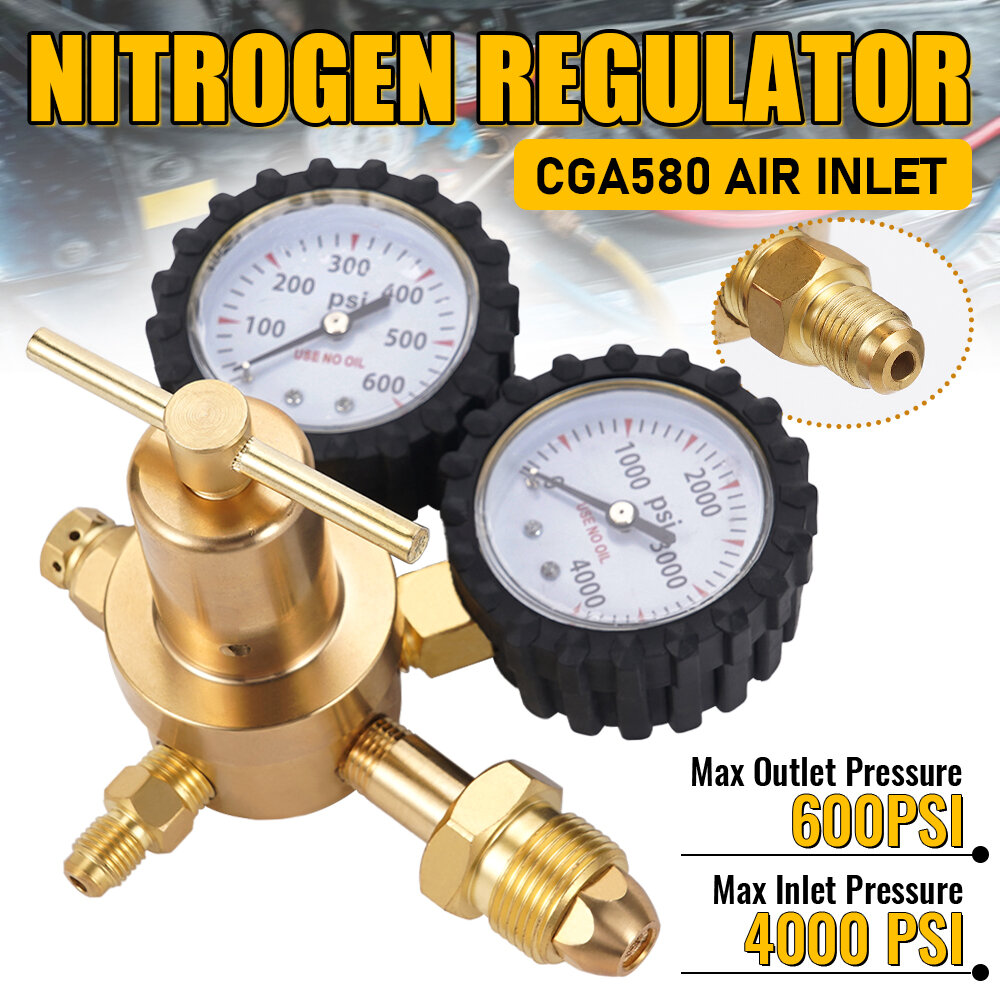 Регулятор давления азота 0–600 PSI CGA580 с выходом 1/4 дюйма, редуктор для баллона с азотом, прочная рукоятка