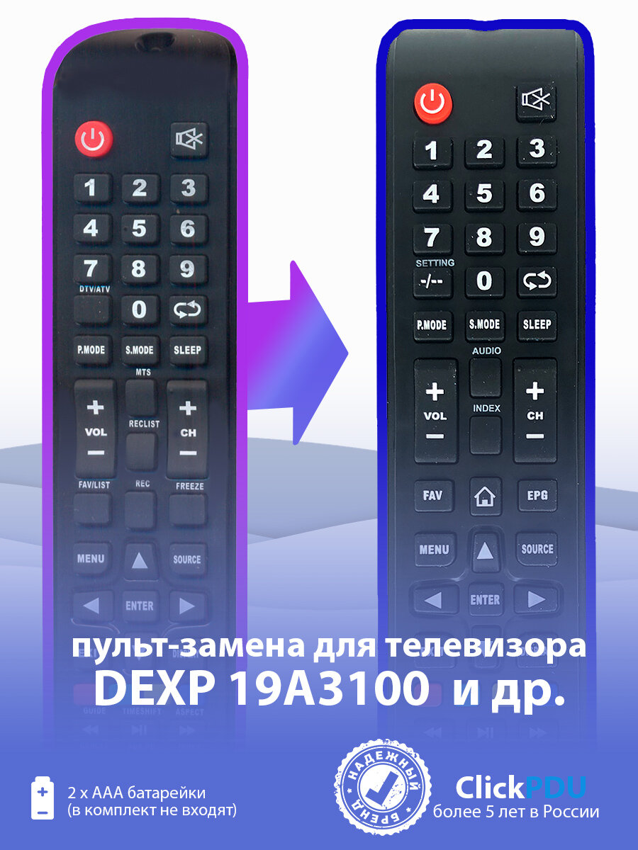 Пульт для телевизора DEXP 19A3100 и других