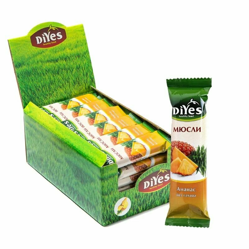 Батончик мюсли DiYes Ананас без сахара, 25 г х 36 шт./уп.