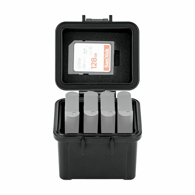 JJC Чехол для аккумулятора камеры подходит для 4 шт батарей (Ricoh DB-110, Olympus LI-90B, Sony NP-BX1) и 1 шт SD-карт, 2 шт microSD-карт (каждая батарея 35x10x43 мм)