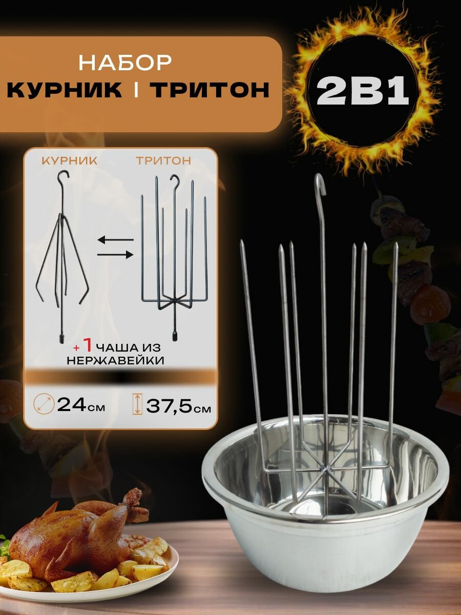 Курница для тандыра + тритон с чашей из нержавеющей стали 24 см - аксессуары для тандыра Аполлон, Охотник, Большой, Есаул, Барс