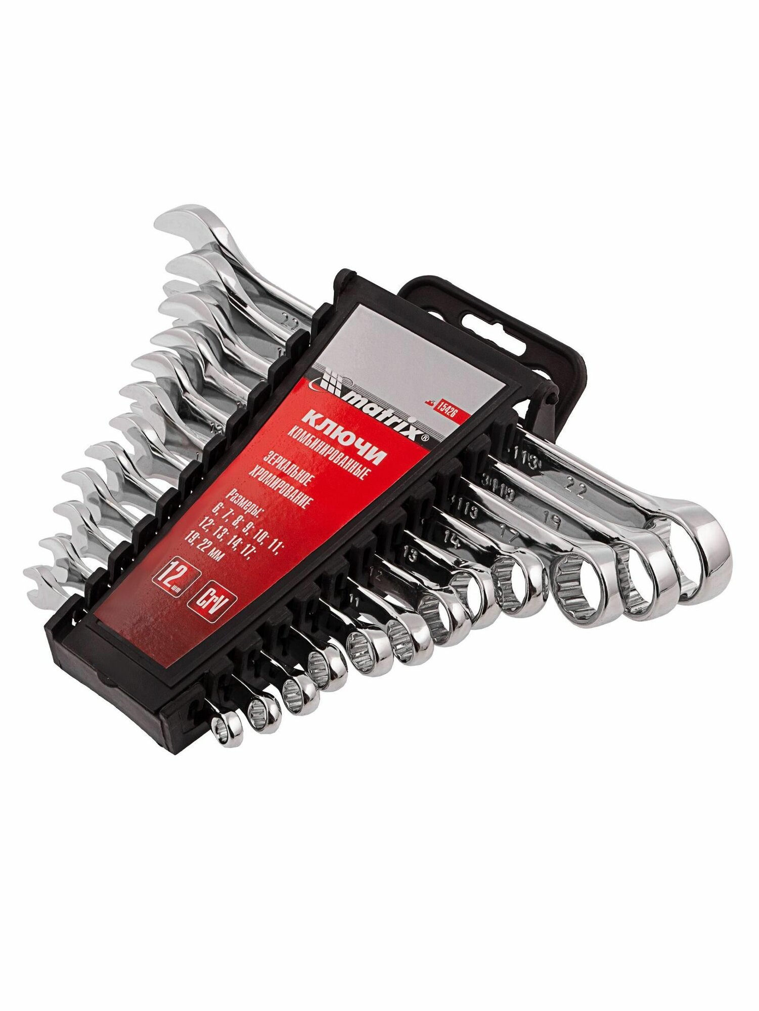 Набор ключей комбинированных, 6-22 мм, 12 шт, CrV, полированный хром Matrix 15426