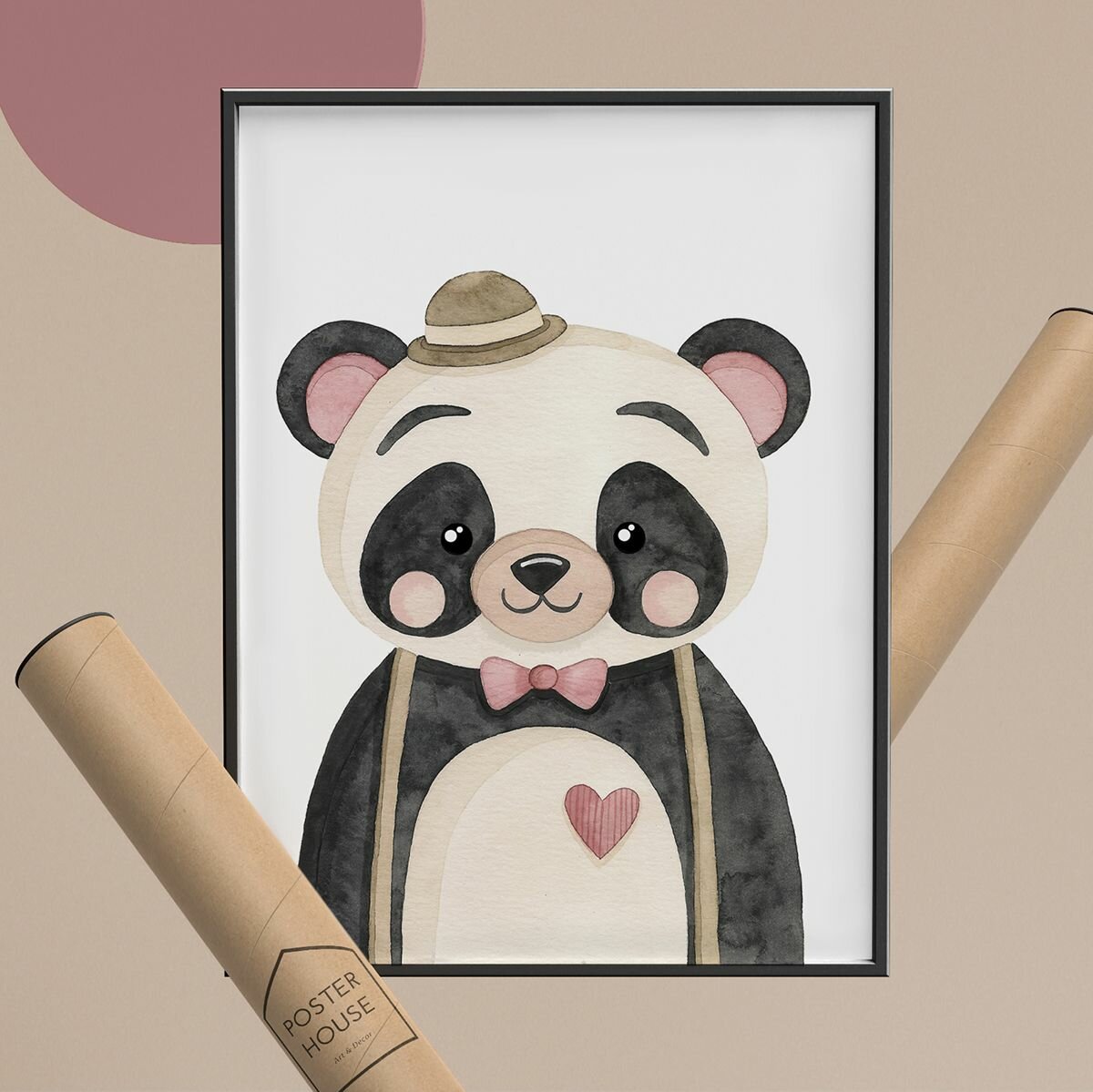 Постер Панда в детскую 30х40 см без рамы/ Милый акварельный постер, иллюстрация для детей/ Минималистичный эстетичный плакат для интерьера дома, для ребенка/ Декор стен