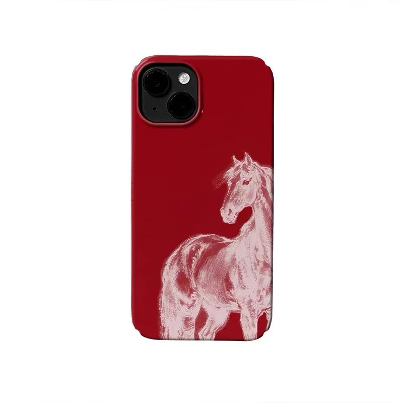 Чехол для iPhone 12 Pro, акрил, красный, лошадь граффити