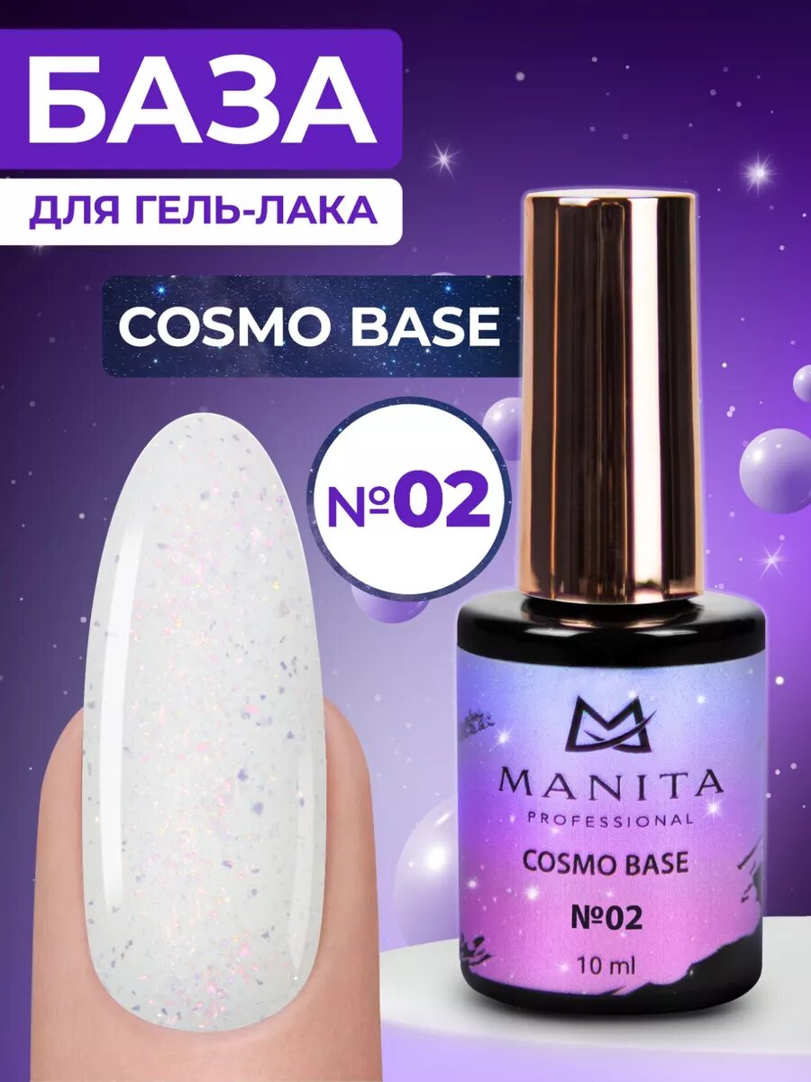 База для ногтей MANITA Professional Cosmo Base, с шиммером, голубая, гипоаллергенная, устойчивая