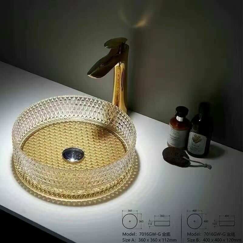 Желтый прозрачная круглая стеклянная раковина 40*40CM