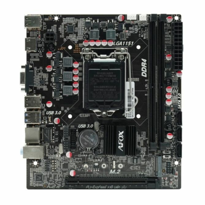 Материнская плата AFOX IH110D4-MA5-V2 (IH110D4-MA5-V2) - LGA 1151, Intel H110, 2хDDR4, 1хPCI-Ex16, 1хМ.2, Micro-ATX