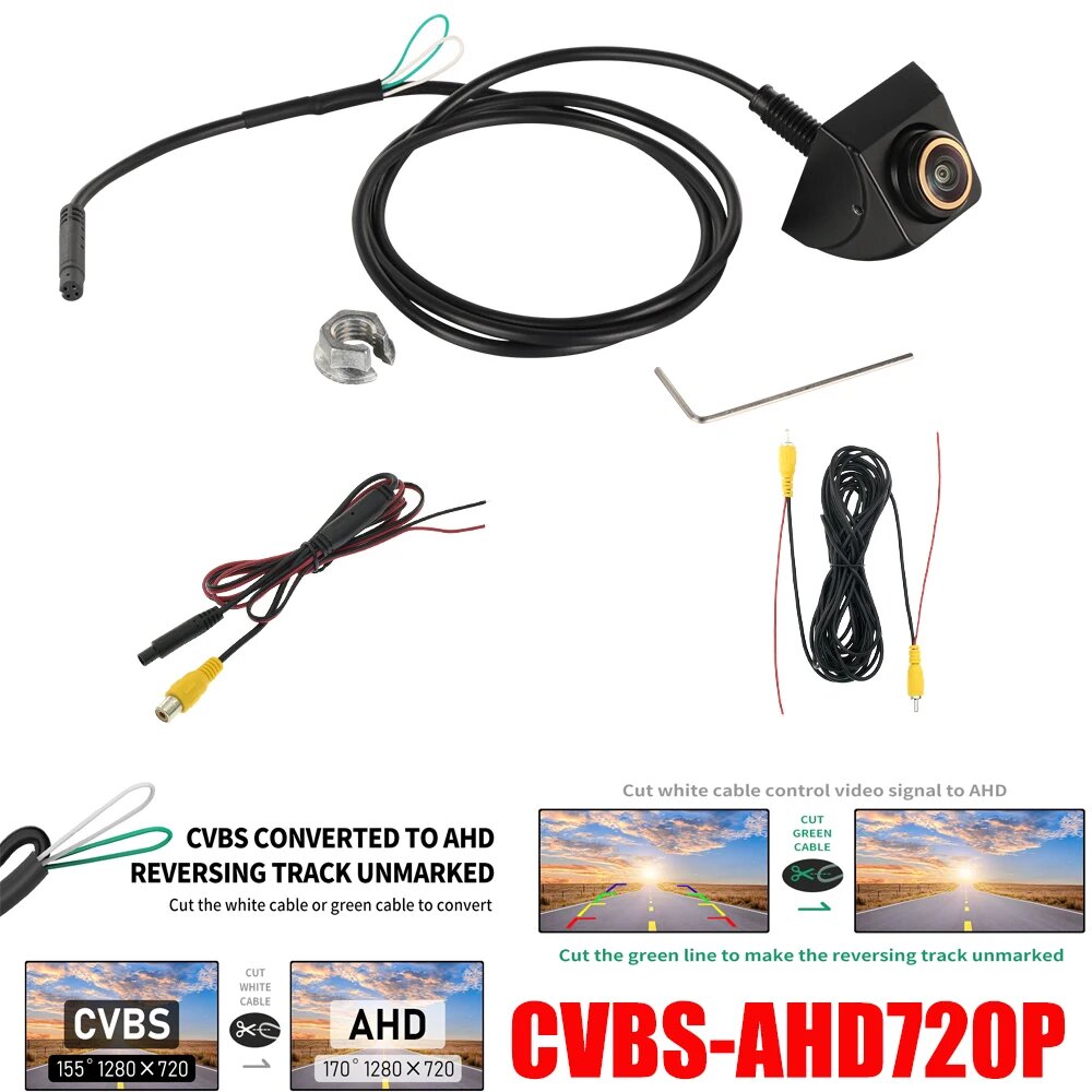 Парковочный переключатель CVBS AHD 1920x1080P Автомобильная камера заднего вида 170 ° Золотая линза «рыбий глаз» Full HD с ночным видением, реверсивный автомобиль, Black-CVBS-AHD720P