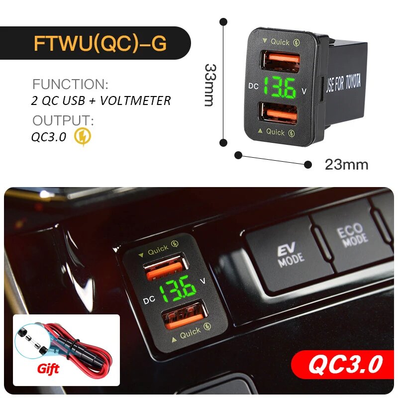 Зарядное устройство для автомобильной розетки с двойным USB QC 12-24 в вольтметр аксессуары для автомобиля адаптер питания для Toyota Быстрая зарядка для телефона