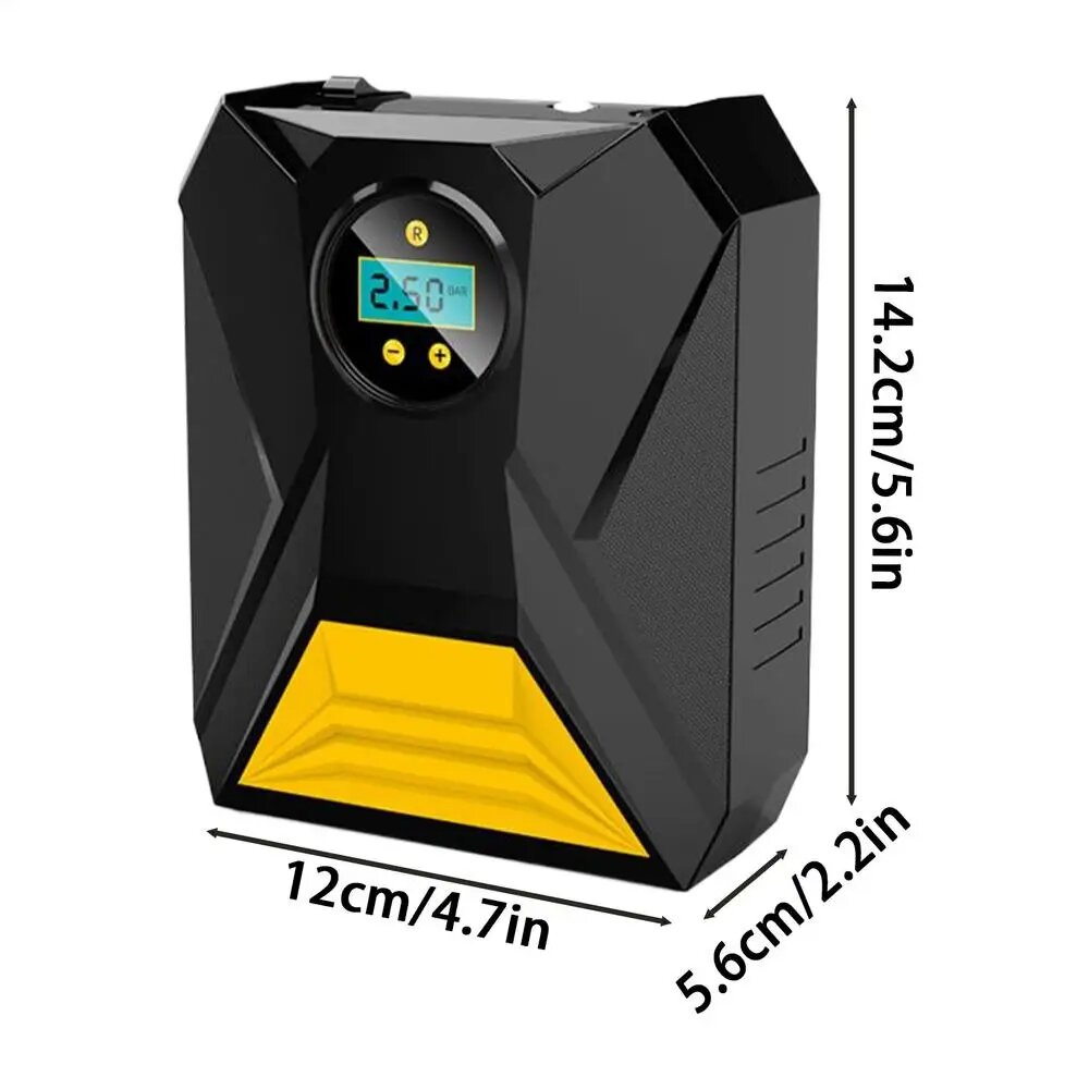 Воздушный компрессор, беспроводной насос для накачивания шин, портативный воздушный компрессор, 12 В, цифровой дисплей, электрический манометр для автомобильного велосипеда, Black