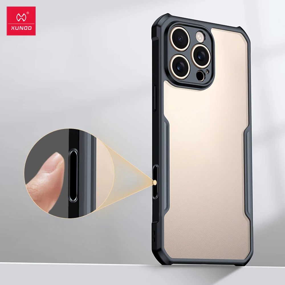 Чехол Xundd для iPhone 16 Pro Max 16 Pro, подушка безопасности, защита от падения, крышка кнопки захвата камеры для iPhone 16 Pro Max, Black Stripe Clear, ПК + ТПУ, 1 PC Case, Для iPhone 16 Pro