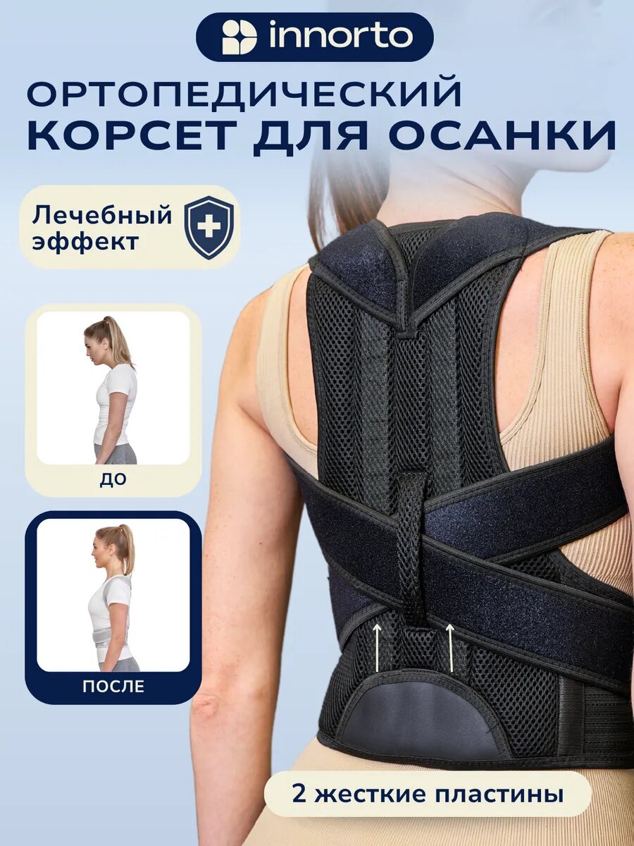 INNORTO Корсет для осанки спины ортопедический грудопоясничный с ребрами жесткости