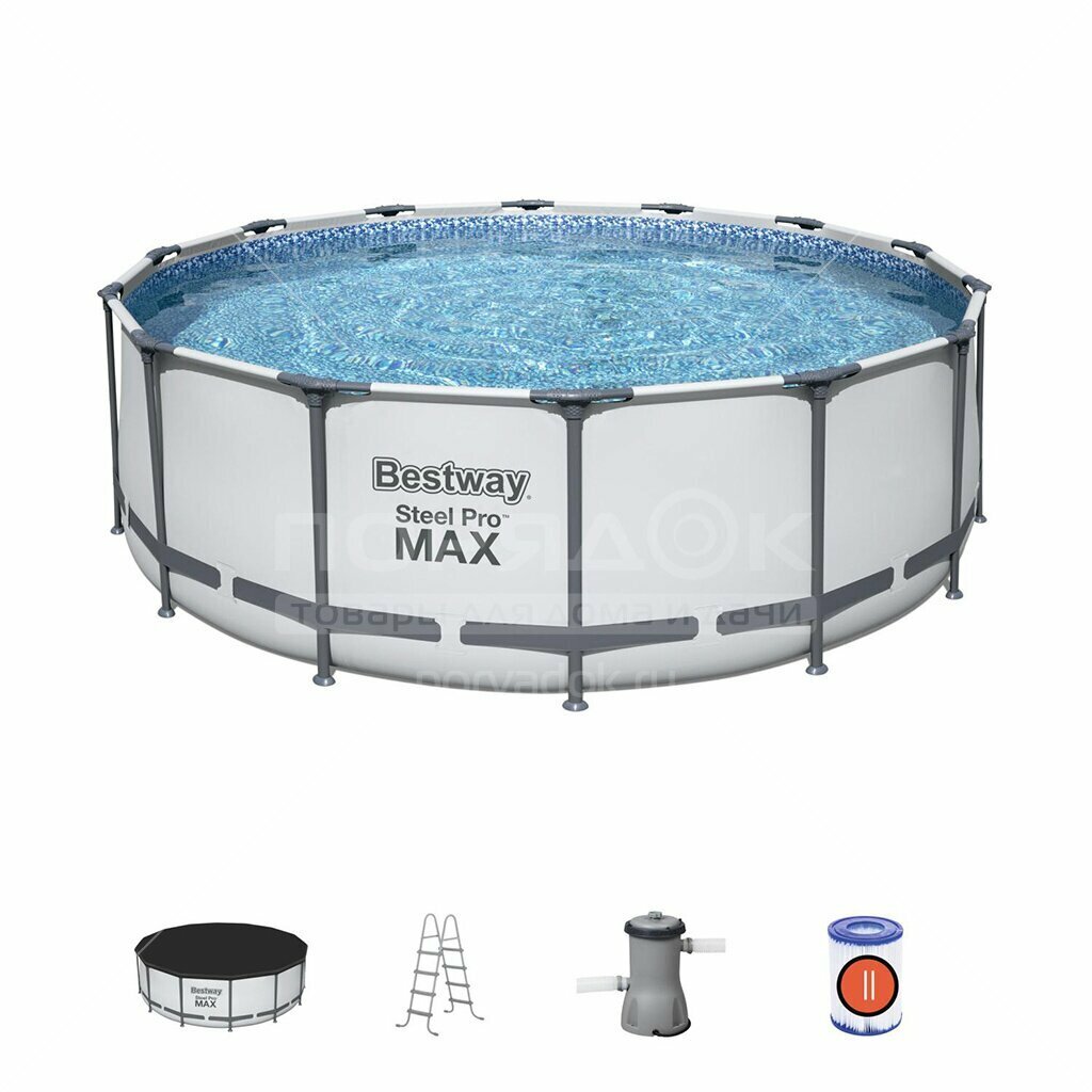 Каркасный бассейн Steel Pro Max 488х122см, Bestway 5612Z фил.-насос 5678л/ч, лестница, тент