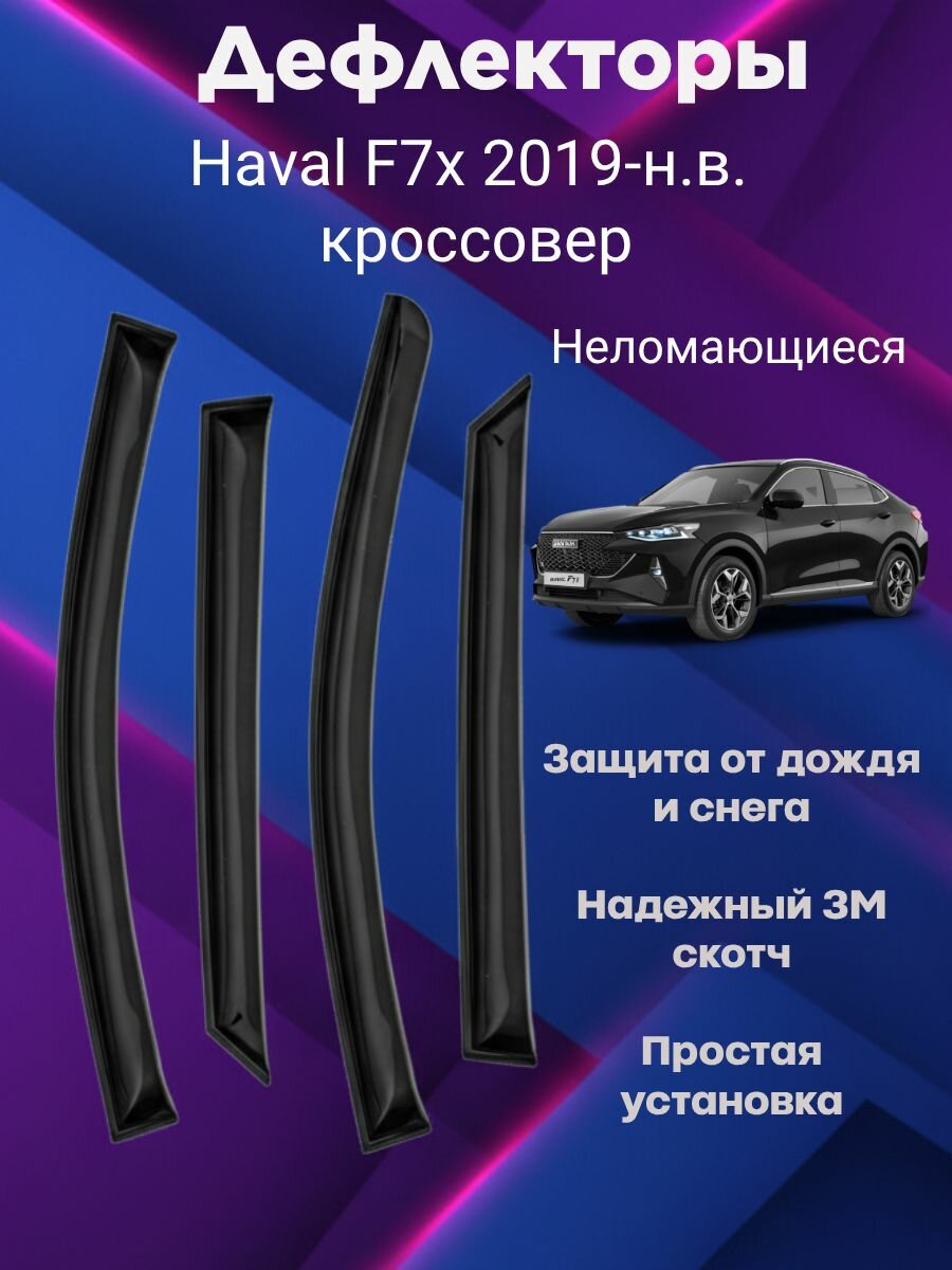 Дефлекторы боковых окон Haval F7x 2019-н. в. кроссовер Ветровики окон Хавал Ф7х
