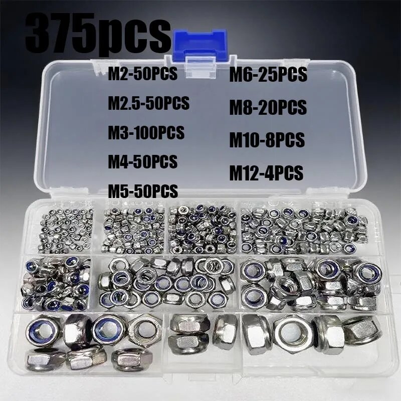 Набор контргаек JARBLUE M2-M12 из нержавеющей стали 375pcs