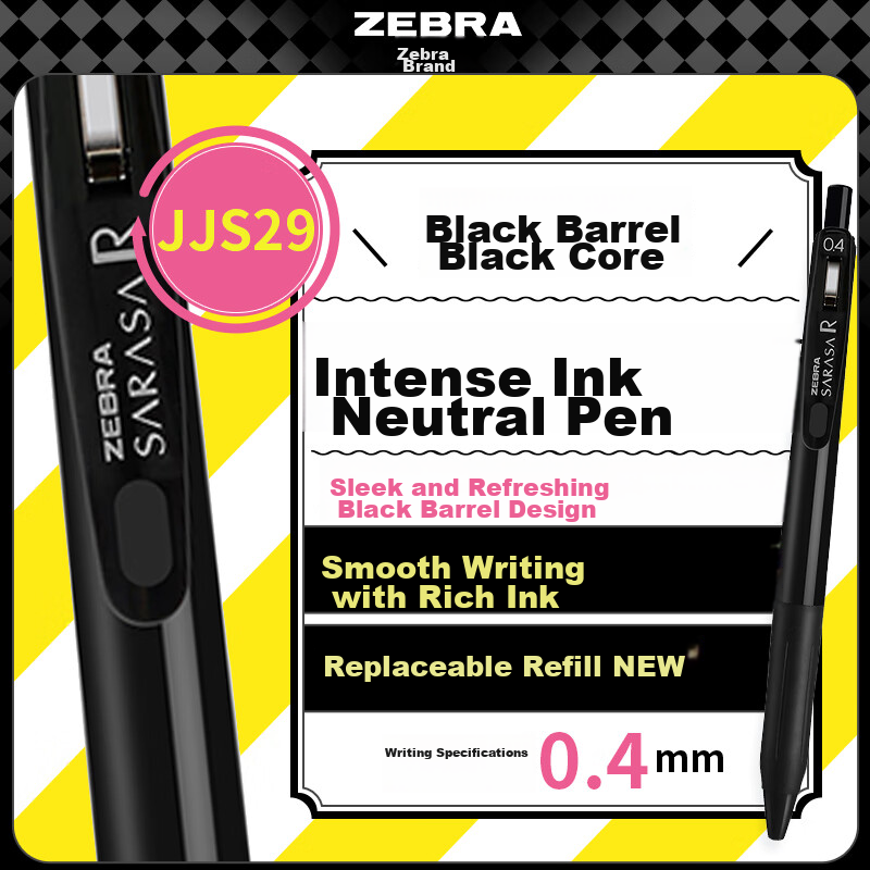ZEBRA 0.4mm Retractable Bullet Tip Gel Pen, Colorful Student Drawing Signing Pen for Marking And Coloring, Journal Pen, JJS29-R1, Black Barrel Black Ink, Single Pen