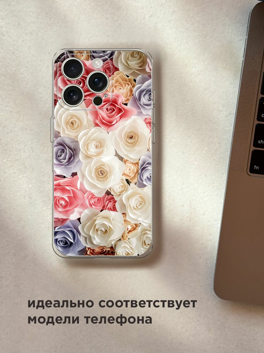 Чехол на Apple iPhone 16 Pro / Айфон 16 Про с принтом "Пастельные розы" — фото 1