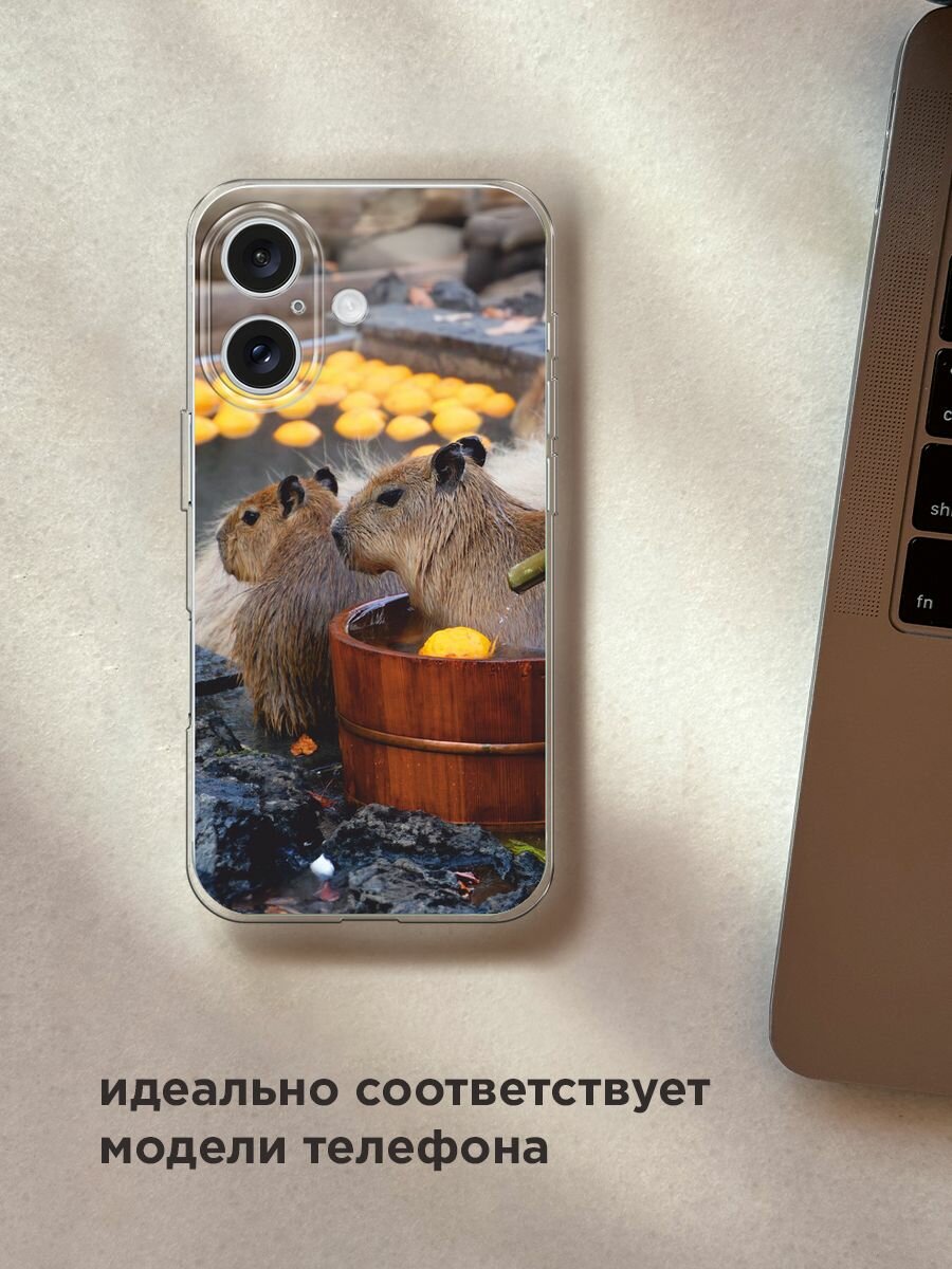 Чехол на Apple iPhone 16 / Айфон 16 с принтом "Капибары отмокают" — фото 1