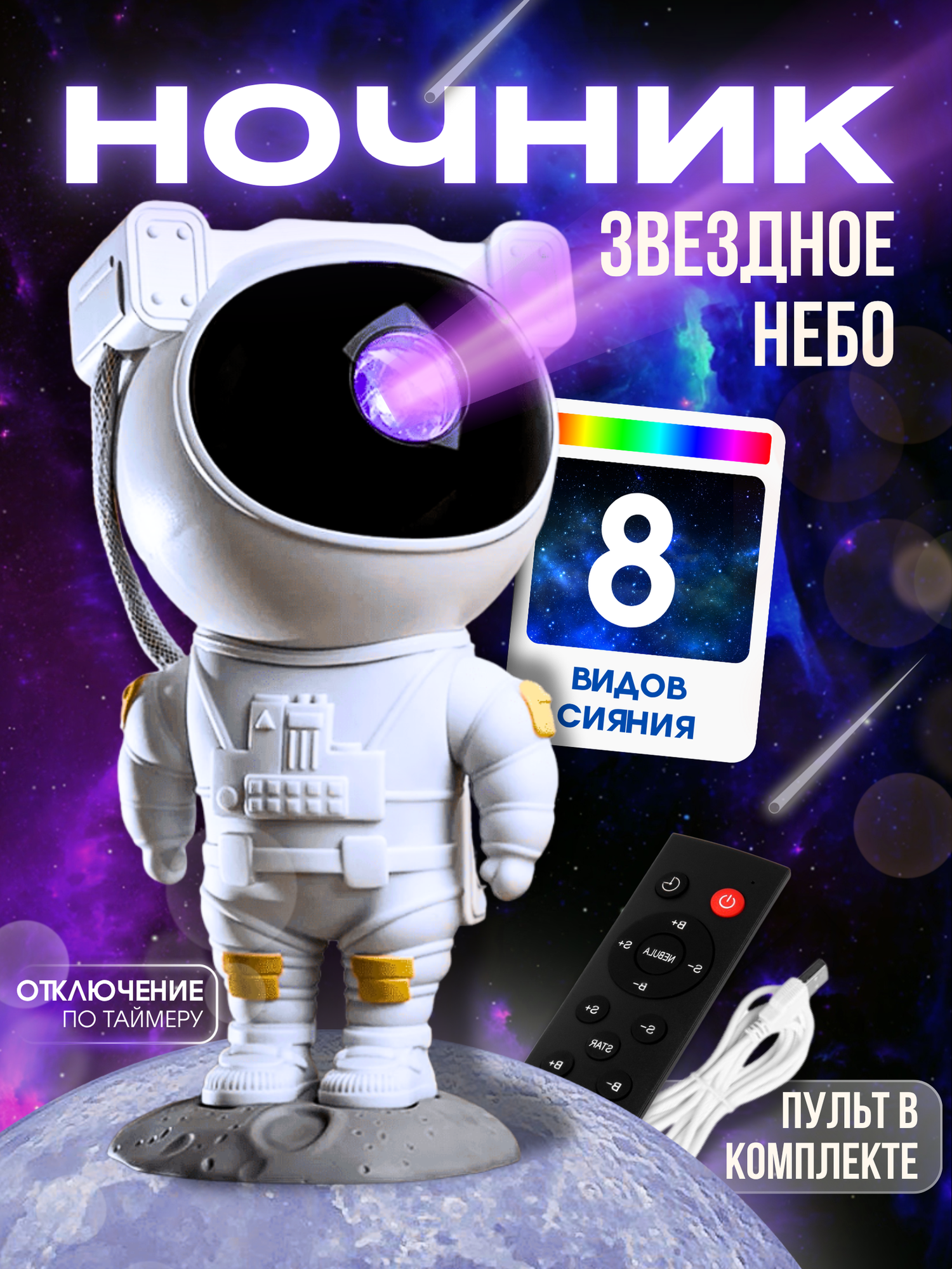 Проектор звездного неба Star Sky "Космонавт", с пультом, RGB, настольный