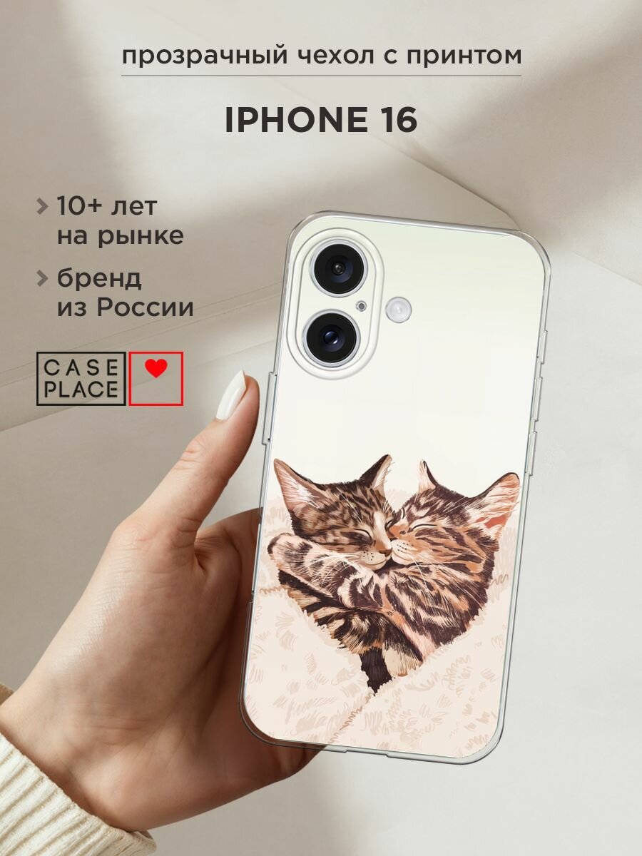 Чехол на Apple iPhone 16 / Айфон 16 с принтом "Влюбленные котейки - 14 февраля"