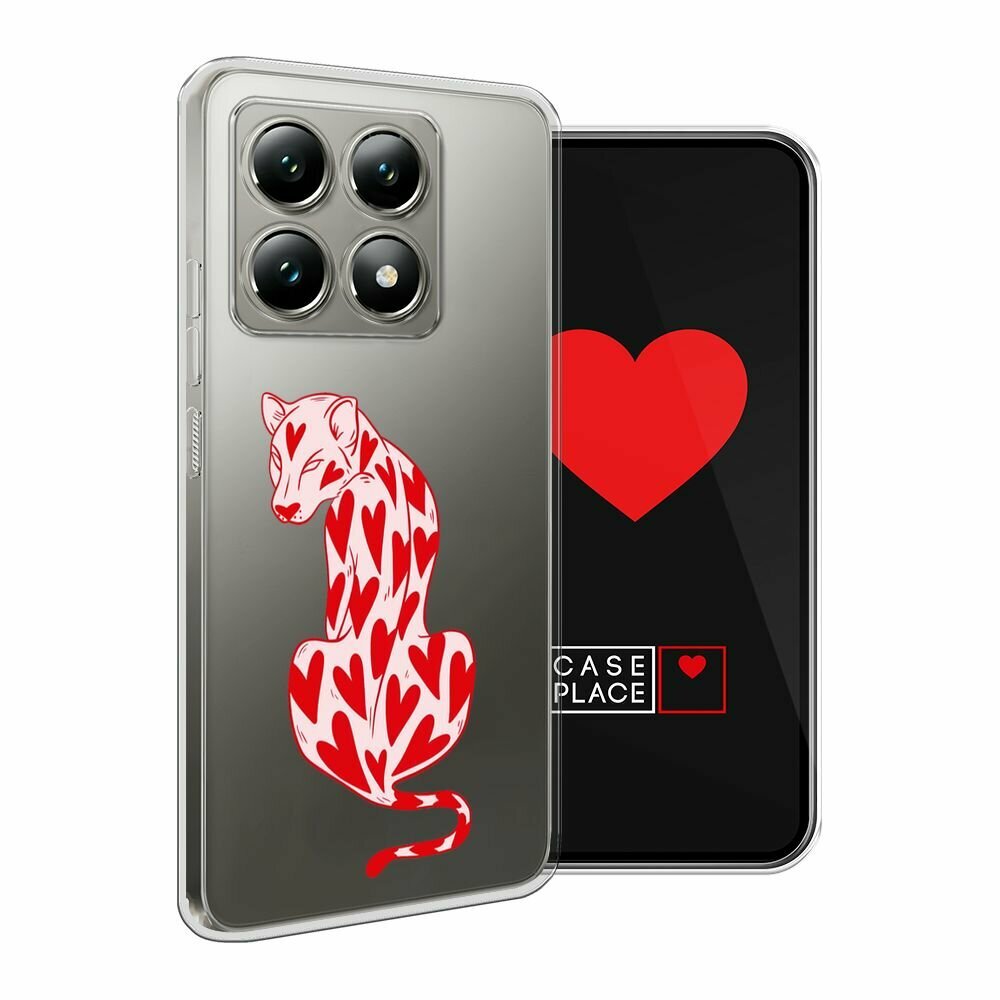 Чехол на Xiaomi 14T / Сяоми 14T с принтом "Heart panther 2 - 14 февраля", прозрачный — фото 1