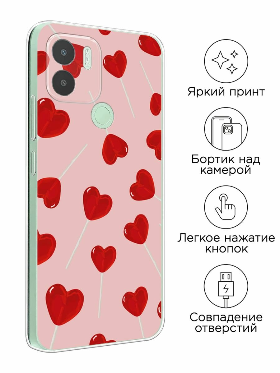Чехол на Xiaomi Redmi A1+/Redmi A2+/Poco C51/C50 / Редми A1+ с принтом "Сердечки-леденцы 1 - 14 февраля" — фото 1