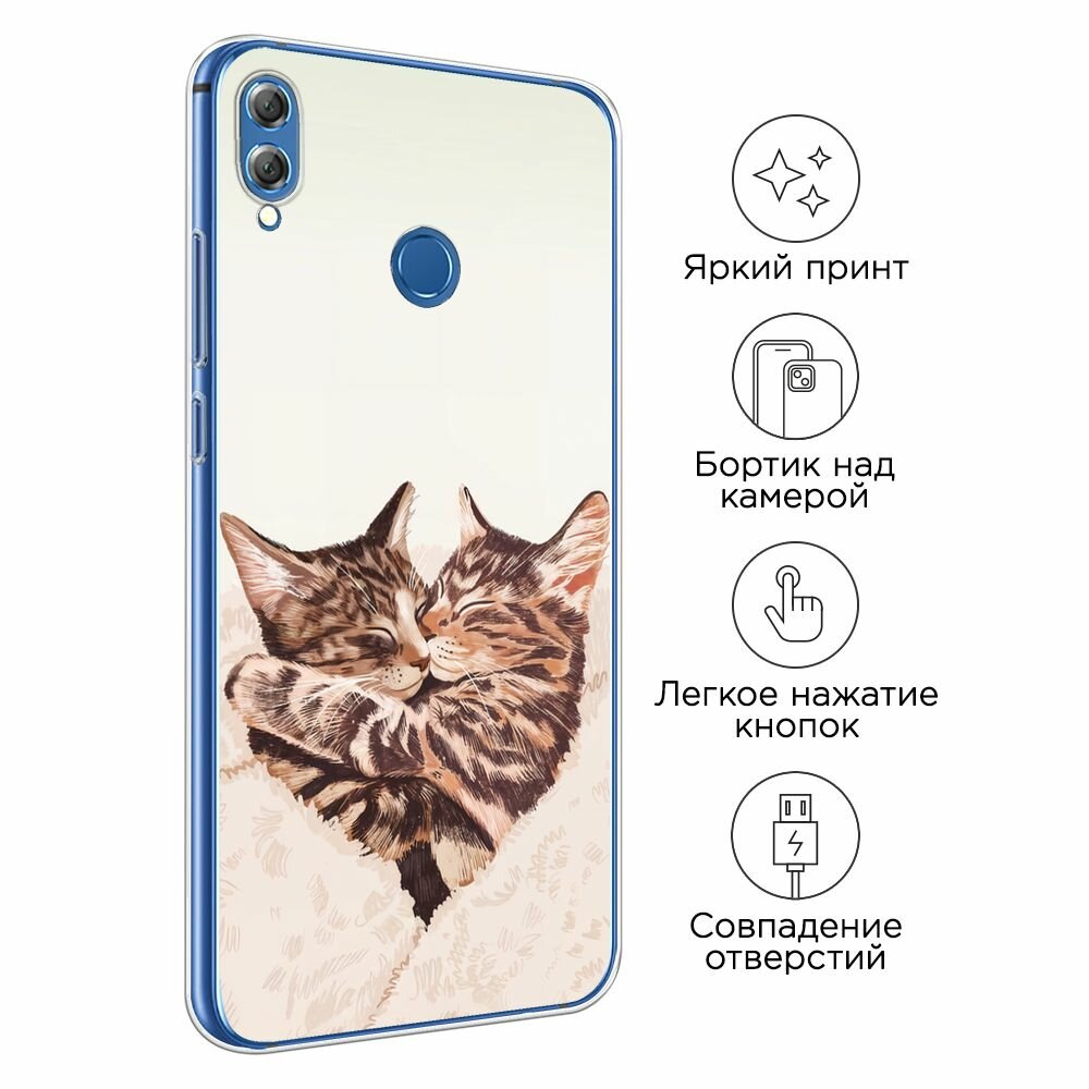 Чехол на Honor 8X / Хонор 8Х с принтом "Влюбленные котейки - 14 февраля" — фото 1