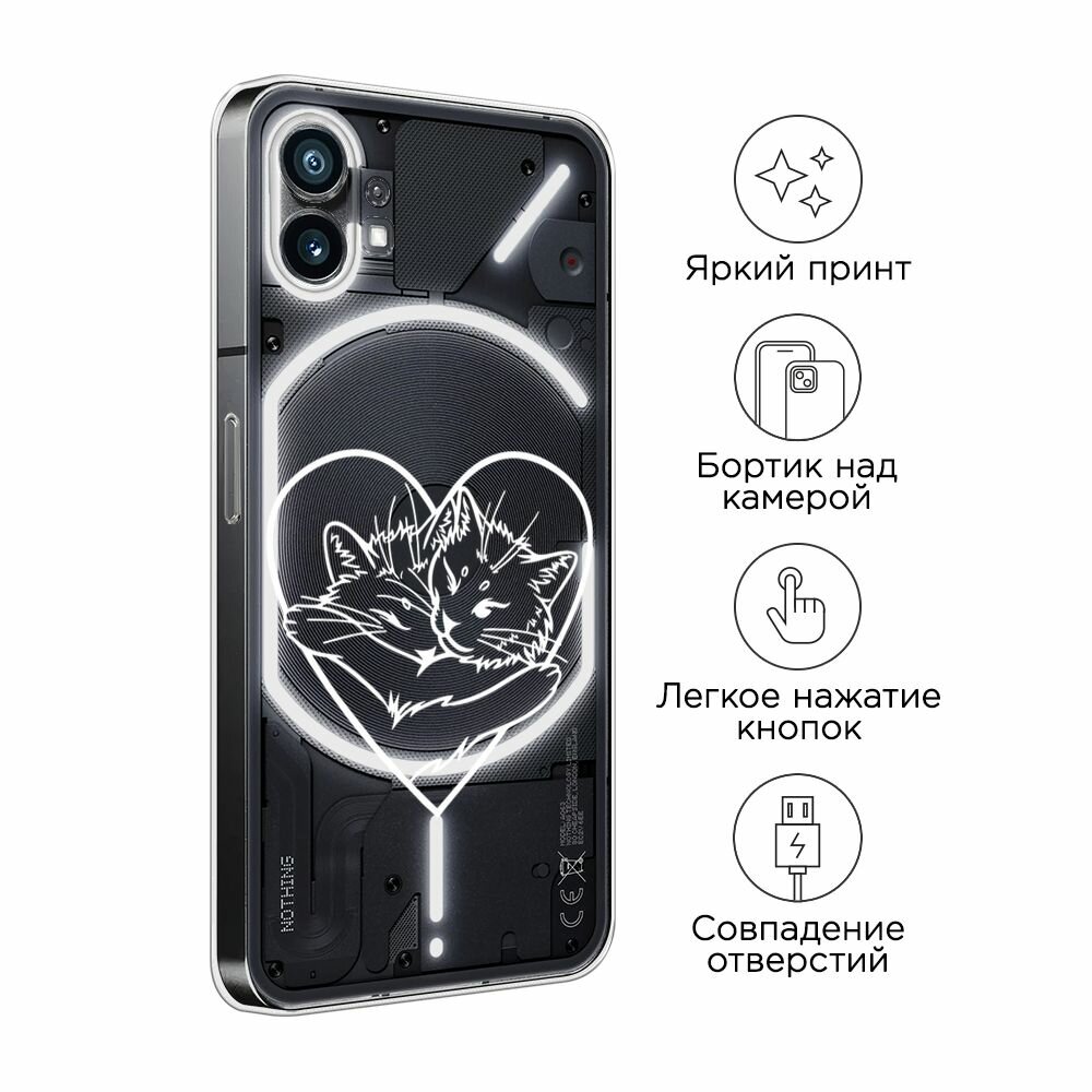Чехол на Nothing Phone 1 / Нафинг Фон 1 с принтом "Влюблённые котики рисунок 2 - 14 февраля", прозрачный — фото 1