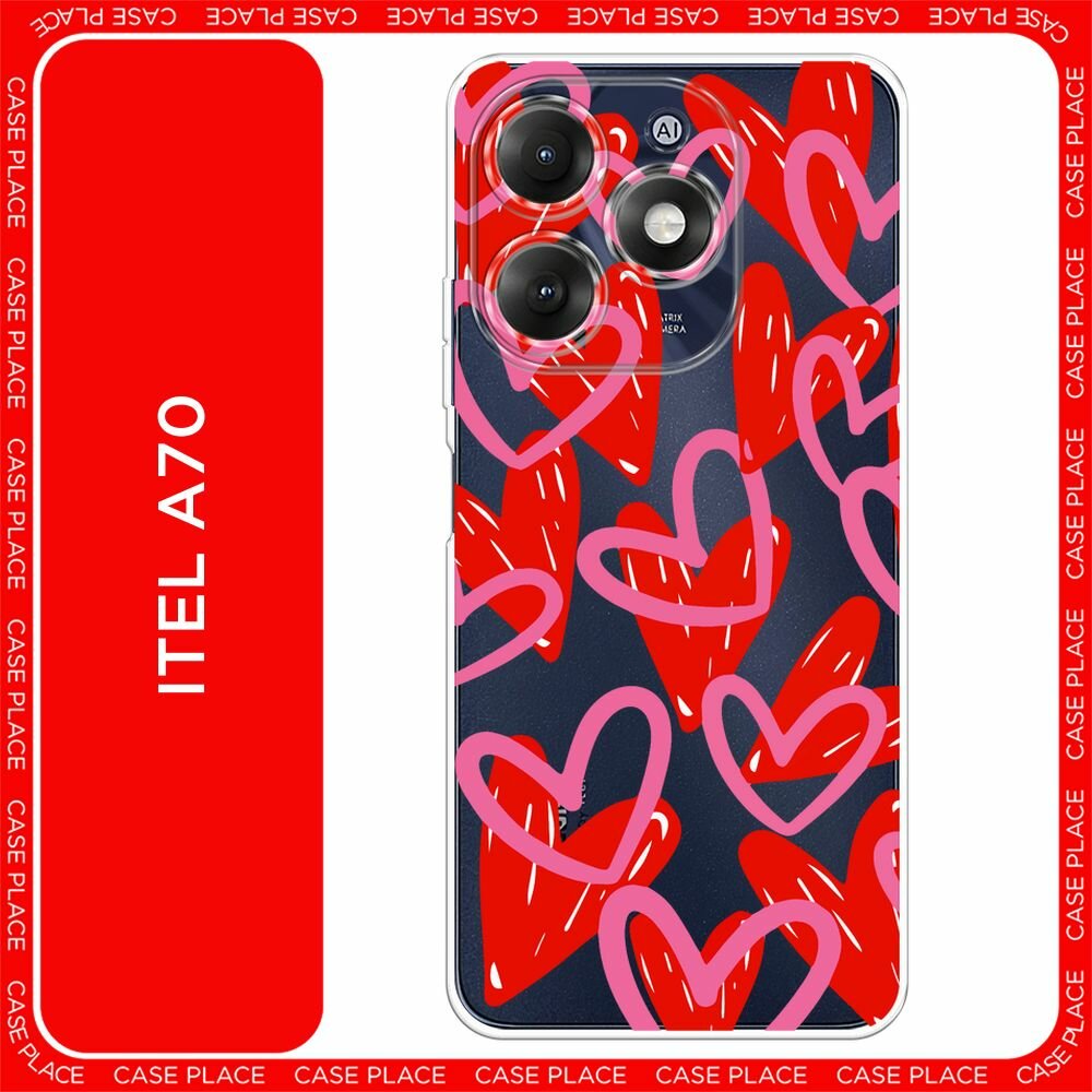 Чехол на Itel A70 / Ител А70 с принтом "Hearts doodles - 14 февраля", прозрачный