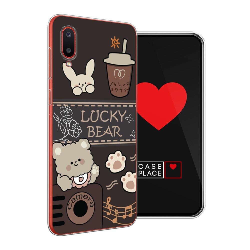 Чехол на Samsung Galaxy A02 / Самсунг Галакси А02 с принтом "Lucky bear coffee 1" — фото 1