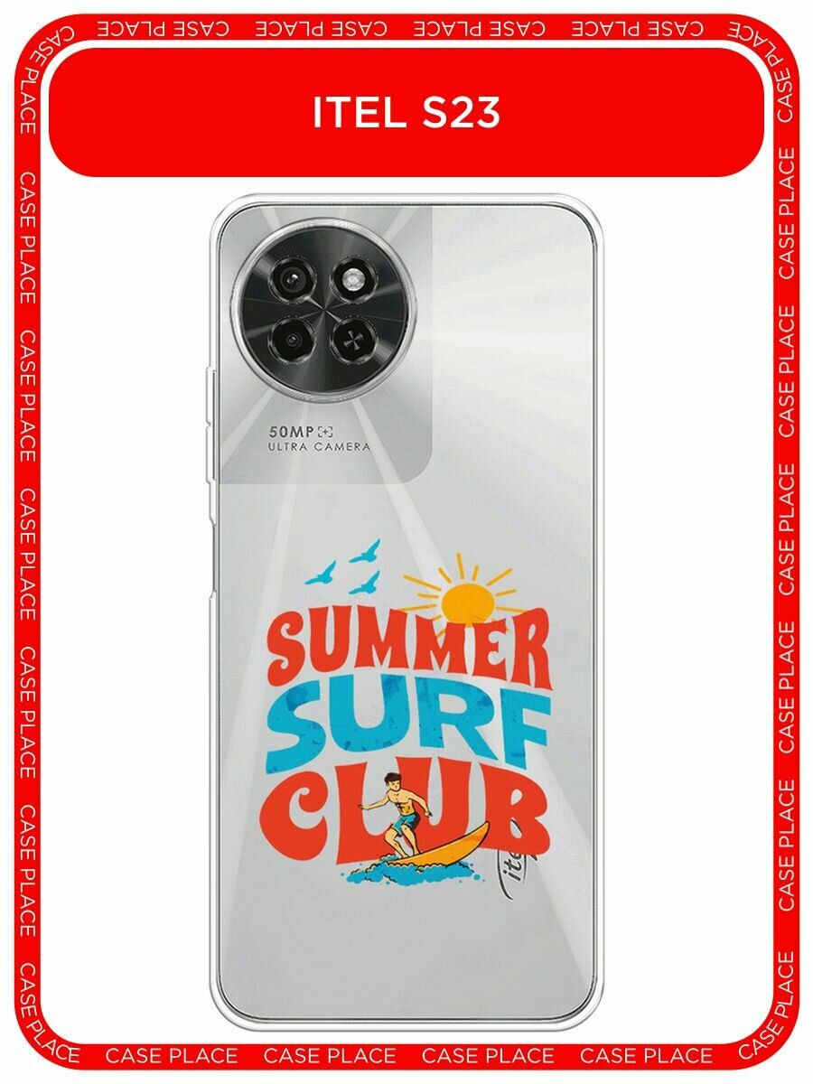 Чехол на Itel S23 / Ител S23 с принтом "Summer surf club", прозрачный