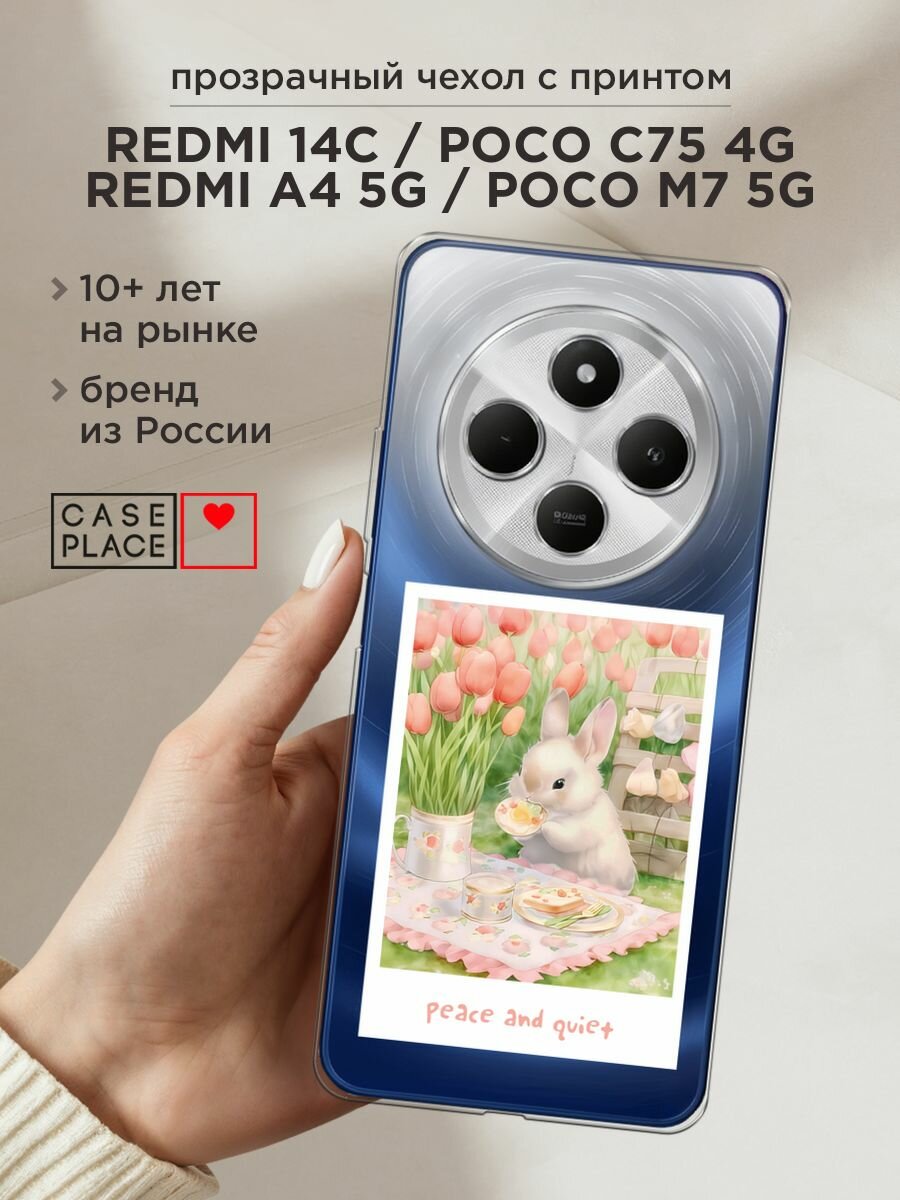 Чехол на Xiaomi Redmi 14C/Poco C75 4G/Redmi A4 5G/Poco M7 5G с принтом "Кролик на пикнике", прозрачный
