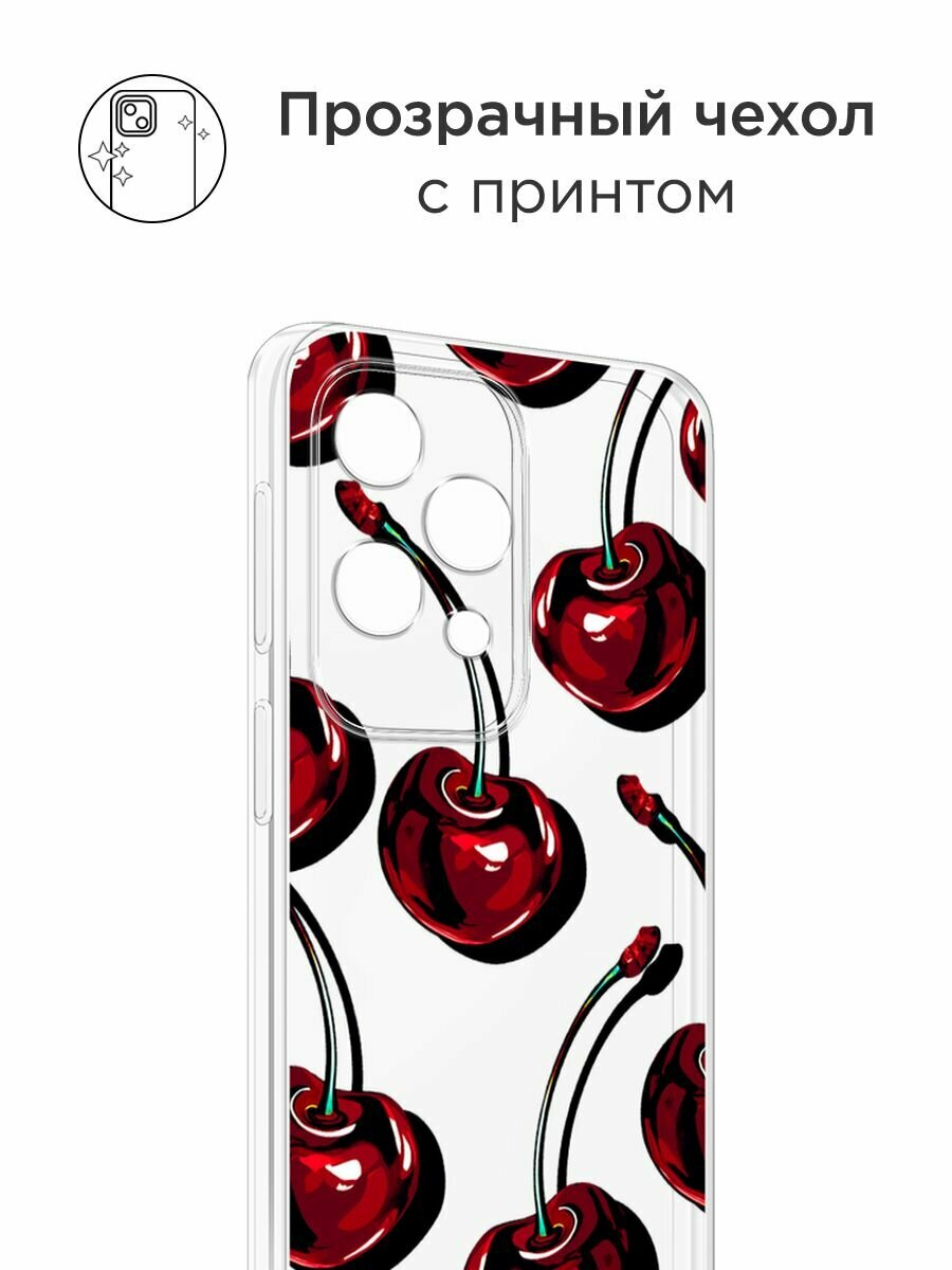 Чехол на OnePlus 13 / Ван Плас 13 с принтом "Сочные черешни", прозрачный — фото 1